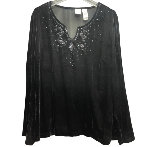 Emma James | Tops | Nwt Emma James Black Velvet Notched Neckline Top ...